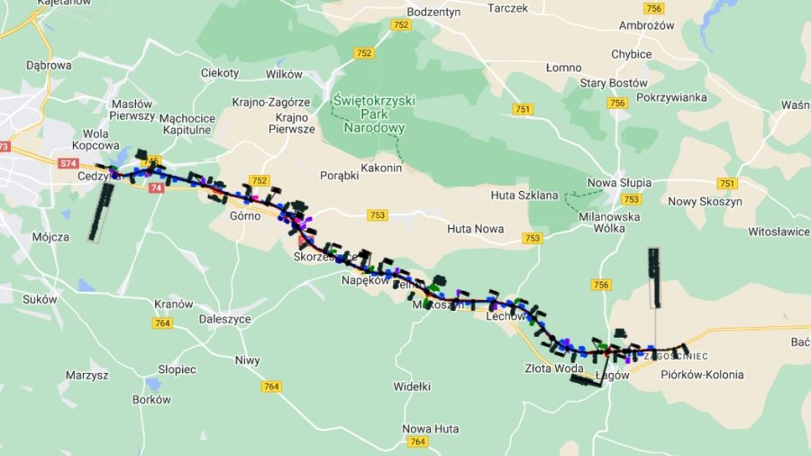 Wniosek o rozpoczęcie budowy S74 między Cedzyną a Łagowem [MAPA]