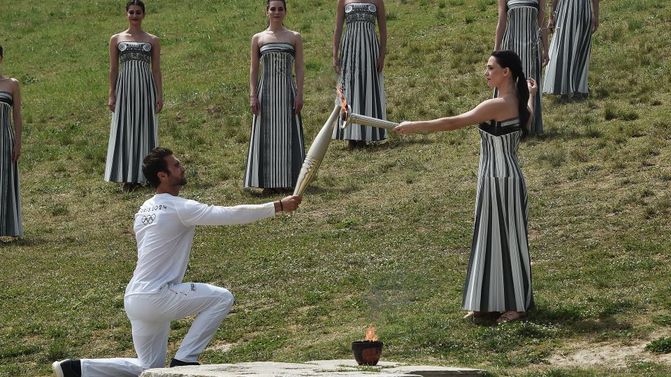 Olympic torch lit in Olympia