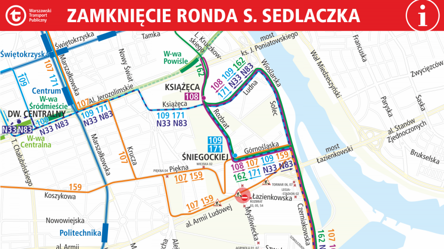 Warszawa: rondo Sedlaczka zamknięte na 2 tygodnie